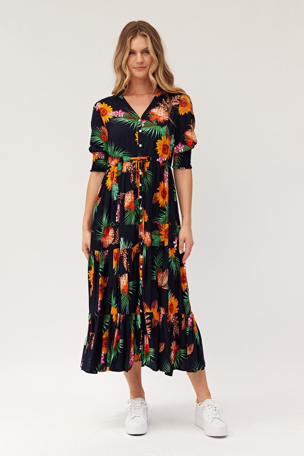 Lemon Tree Jayda Dress- Navy Print – ROSSELLINI + SHINE