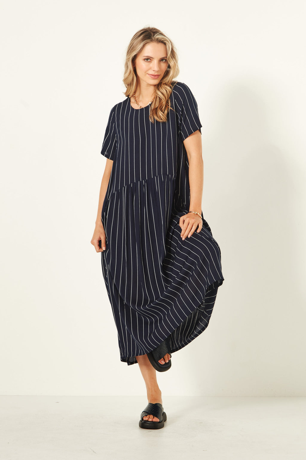 Lemon Tree Monroe Dress Navy Stripe – ROSSELLINI + SHINE