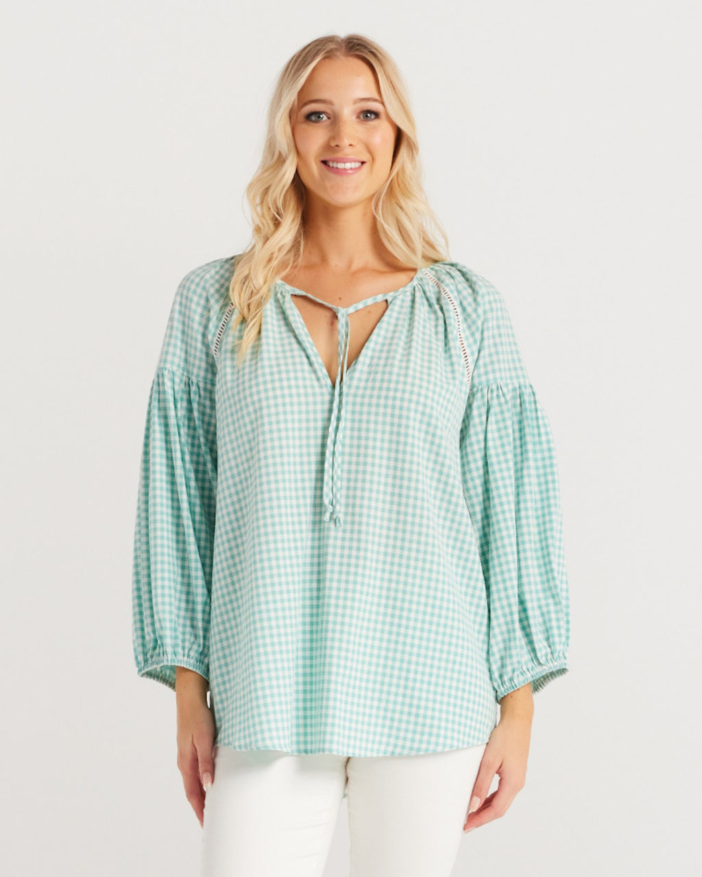 Zafina Josephine Top Mint Check – ROSSELLINI + SHINE